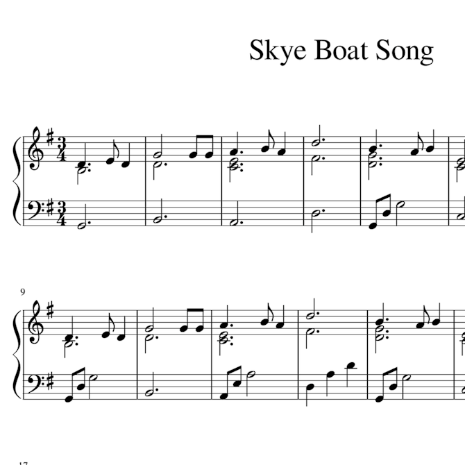 Skye Boat Song - piano arrangement pdf sheet music - Payhip