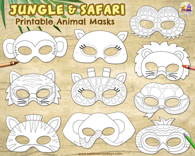 JUNGLE & SAFARI ANIMALS PRINTABLE MASKS FOR COLOURING - Payhip