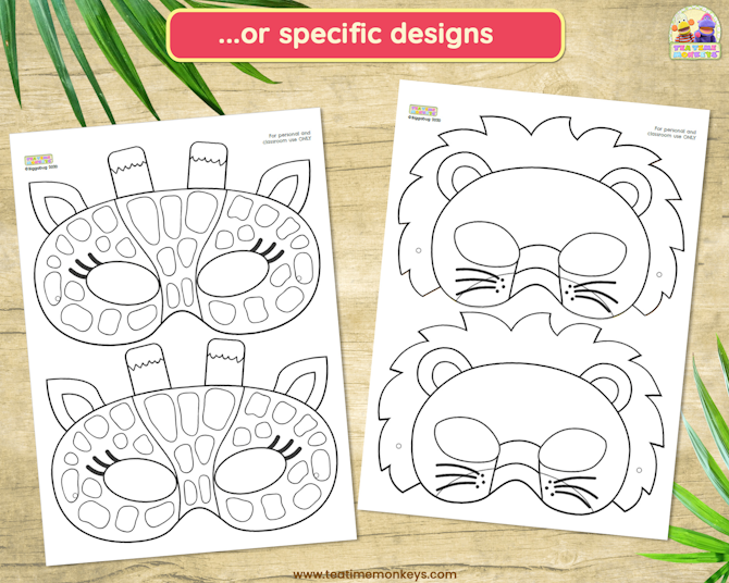 JUNGLE & SAFARI ANIMALS PRINTABLE MASKS FOR COLOURING - Payhip