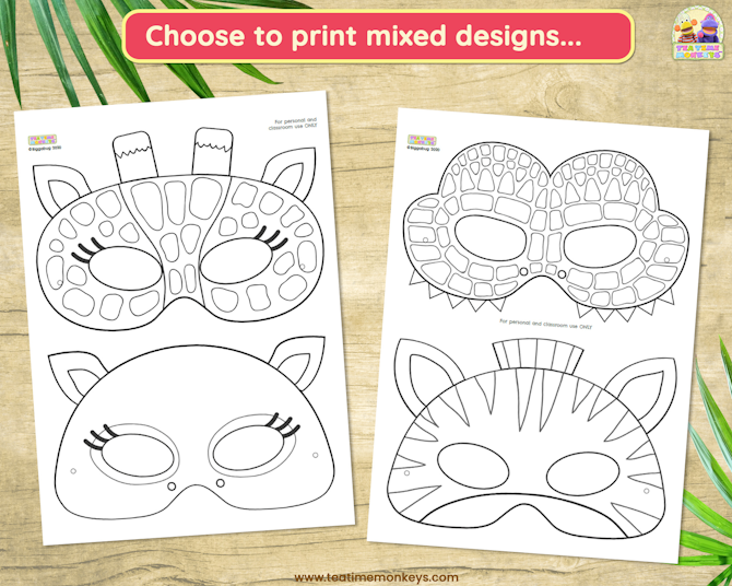 JUNGLE & SAFARI ANIMALS PRINTABLE MASKS FOR COLOURING - Payhip