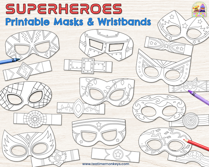 SUPERHERO Masks and Wristbands FOR COLOURING - Payhip